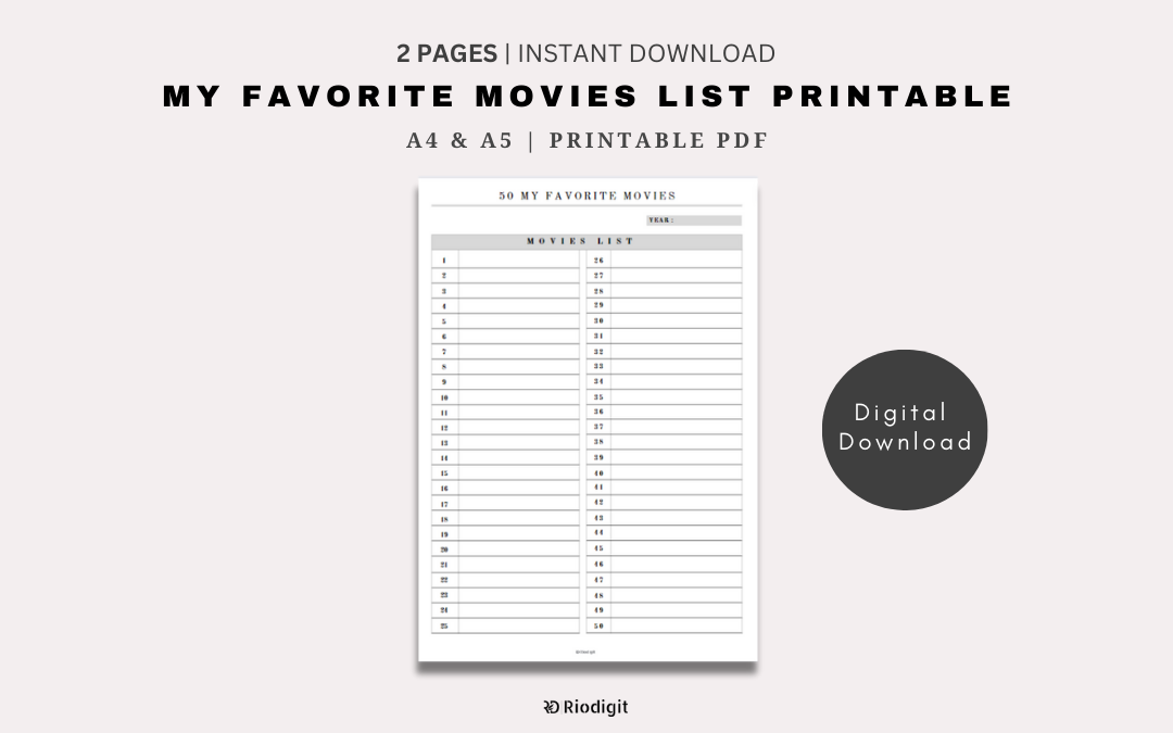 My Favorite Movies List Printable - Riodigit: Design assets Printables ...