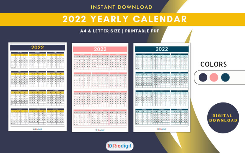 2022 Year Calendar Printable (FREE) - Riodigit: Design assets ...