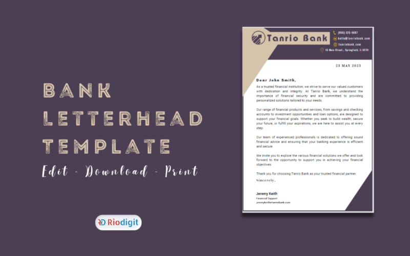 Bank Letterhead Template - Riodigit: Design assets Printables, Social ...