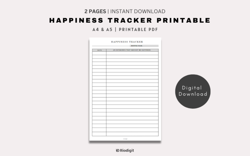 Happiness Tracker Printable - Riodigit: Design assets Printables ...