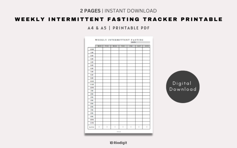 Weekly Intermittent Fasting Tracker Printable - Riodigit: Design assets ...