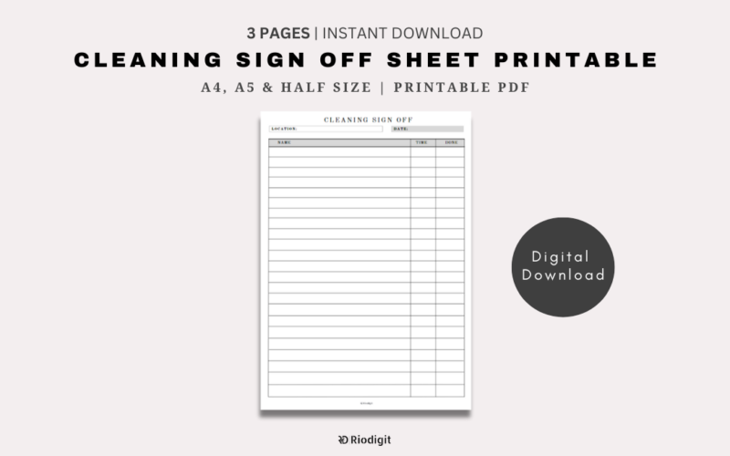 Cleaning Sign Off Sheet Printable - Riodigit: Design assets Printables ...