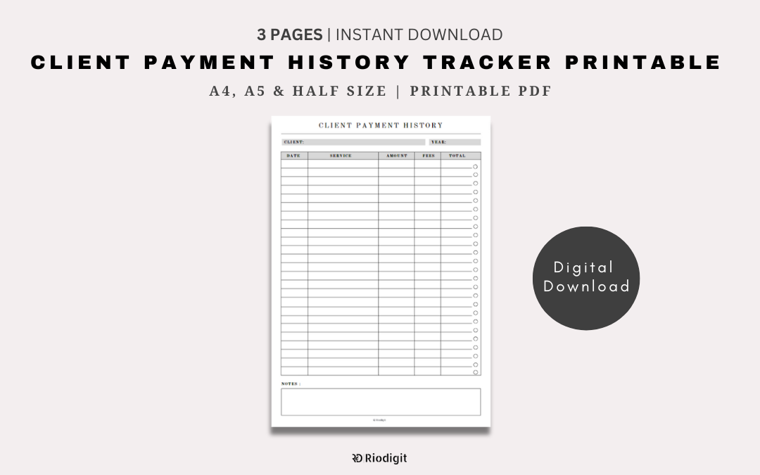 Client Payment History Tracker Printable - Riodigit: Design assets ...