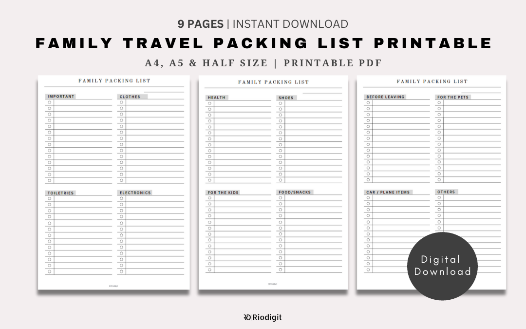 Family Travel Packing List Printable - Riodigit: Design assets ...